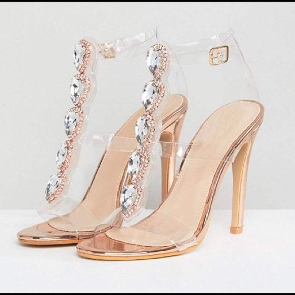 Shoes | Clear Stiletto Heels With Gem Rhinestones | Poshmark